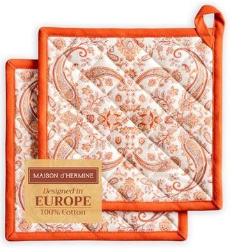 Maison d'Hermine Cachemire Lot de 2 maniques 100% Coton pour Barbecue, Cuisson, Micro-Ondes, Barbecue, Thanksgiving/No&euml;l (20cm x 20cm)