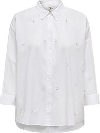 Only Onlnew Lina Grace Ls EMB Shirt Noos WVN, Blanc éclatant., L