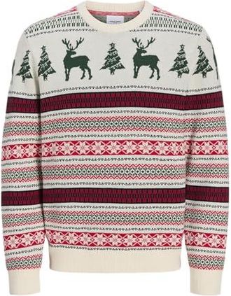 Jack & Jones Jjxmas Noel Knit Crew Neck, Vert foncé, L Homme