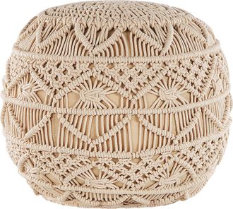Beliani Pouf Strickhocker Kugelsitz Liegekissen Beige 40x40 cm rund Baumwolle Kayseri