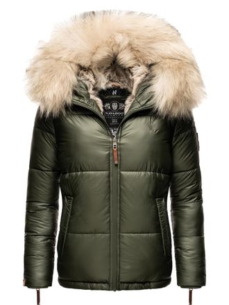 Navahoo Damen Winterjacke Steppjacke warm mit Kunstfellkapuze Tikunaa Olive Gr. S