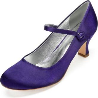 Generic Femme &Eacute;l&eacute;gant Chaussures De Mari&eacute;e Et&eacute; Rond Talons Bas Mariage Soir&eacute;e Chaussures Femmes 6.5Cm,Dark Purple,38 EU