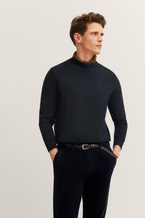 Bugatti Pullover mit Rundhals aus Baumwoll-Kaschmir-Mix - Marineblau