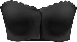 Generic Surpassdo Soutien-gorge bandeau sans bretelles avec fermeture avant sans couture, bord ondul&eacute; confortable et antid&eacute;rapant, Noir, XL