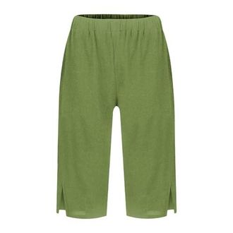 Generic Short ample en coton et lin pour femme, short de plage en lin, pantalon d&eacute;t&eacute; longueur genou avec poches, taille &eacute;lastique, pantalon court l&eacute;ger et res