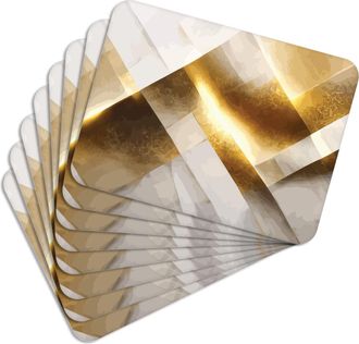 MG Design Set aus 8 Kork-Platzsets - Golden Stripes 4 - 30 x 40 cm - hitzebest&auml;ndig & abwischbar, mit Korkr&uuml;ckseite