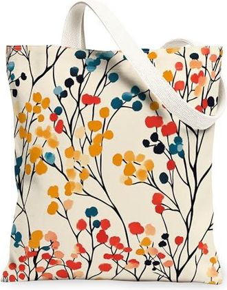 Generic Sac fourre-tout en toile de fleurs de gypsophile printanier pour le shopping, 33 x 38,1 cm, motif floral r&eacute;tro vintage, sac d&eacute;picerie r&eacute;utilisable, sa