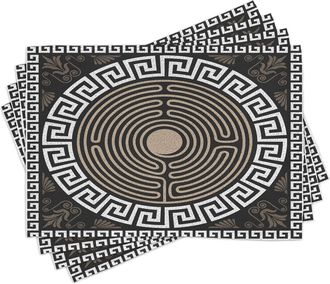 Abakuhaus Greek Key Platzmatten, Griechische Fret und Welle, Tischdeco aus Farbfesten Stoff für das Esszimmer und Küch, Dark Brown Coconut Tan