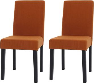 Mendler 2er-Set Esszimmerstuhl Littau, Stuhl K&uuml;chenstuhl Hochlehner, Stoff/Textil Cord Holz - terrakotta, dunkle Beine