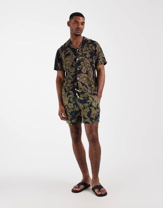 Tommy Hilfiger Short densemble en lin m&eacute;lang&eacute; &agrave; imprim&eacute; fleuri - Bleu marine