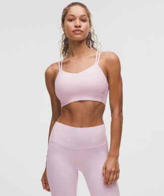 lululemon Like a Cloud Gerippter Longline-BH leichter Halt B/C Cups f&uuml;r Frauen - Gr&ouml;&szlig;e 12 in Blissful Pink