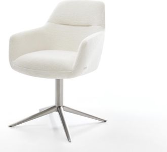 DELIFE Drehstuhl Pejo-Flex Bouclé Soft Beige Fußkreuz Edelstahl 360° drehbar Wippfunktion Taschenfederkern, Esszimmerstühle