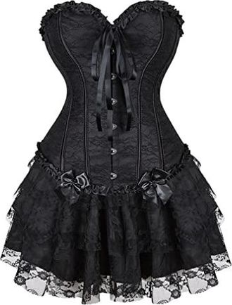 Grebrafan Corset Bustier Vampire et Jupe Courte Tenue Vintage Femme (EUR(30-32) XS, Noir)