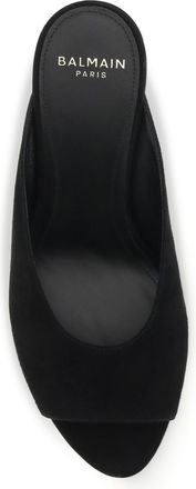 Balmain Womens Mules Open-Toe Suede Black Calf Leather Sandal