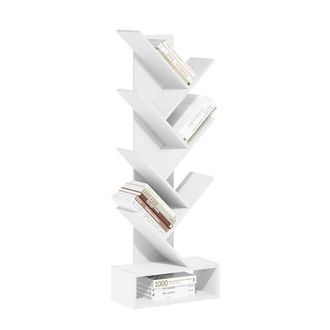 Furinno Tree Bücherregal 7-stufiges bodenstehendes Baumbücherregal mit unterem Regal, Weiß