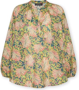 Elena Miro Femme, Blouses et Chemises, Jaune, Taille: 38 FR Blouse Imprim&eacute;e en Mousseline de Coton