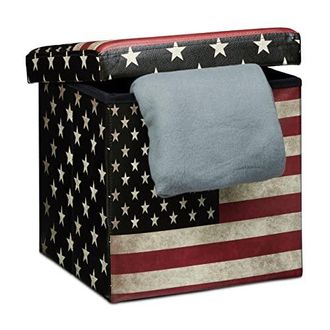 Relaxdays Faltbarer Sitzhocker 38 cm stabiler Sitzwürfel mit trendigen Motiven als praktische Fußablage als Sitzwürfel mit bedrucktem Kunstleder als Aufbewahrun