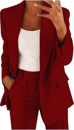 Generic Damen Blazer Einfarbig Business Retro Jacke Büro Office Sportlich Schlanke Passform Knöpfen Vintage Jacke Blazer Tailliert Sakkos Damenjacke für Arbei