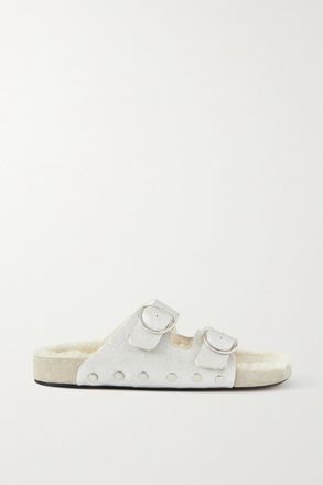 Isabel Marant Lennyo Pantoletten Aus Metallic-leder Mit Nieten Und Shearling-futter - Silber