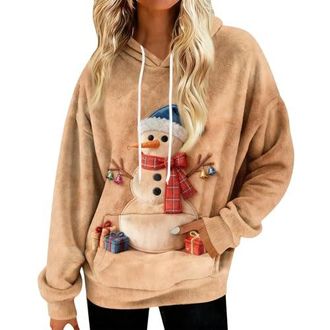 Generic Sweat à capuche confortable en polaire pour femme - Joli sweat à capuche surdimensionné en polaire - Motif Père Noël amusant - Vêtement dextérieur pel