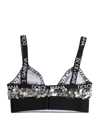 Dolce & Gabbana Womens Silver Sequined Triangle Soft Cup Bra Underwear Nylon Clothing