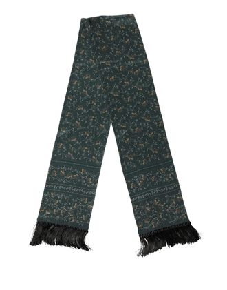 Dolce & Gabbana Mens Green Silk Floral Pattern Fringed 135cm X 16cm Scarf