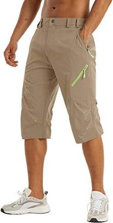KEFITEVD Short de Marche Trois Quarts à Séchage Rapide pour Hommes Short Cargo 3/4 Respirant avec 4 Poches Zippées,Kaki, 40