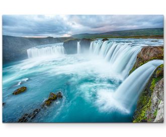 Paul Sinus Art Leinwandbilder | Bilder Leinwand 120x80cm Wasserfall Godafoss auf Island