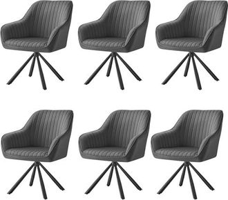 Songmics Esszimmerstuhl 6er Set, K&uuml;chenstuhl, Sessel drehbar, Samt, Polsterstuhl mit Armlehnen, bis 120 kg belastbar, Stahlbeine, f&uuml;r Esszimmer K&uuml;che, grau-tin