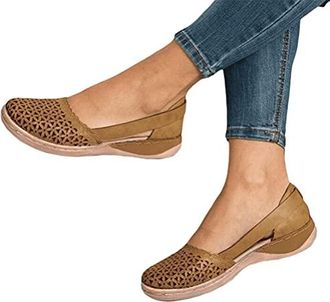 Onsoyours Sandales Femme Plates Eté Chaussures Mode Casual Compensées Bout Ouvert Faux PU Rome Chaussures pour Plage Vacances Slippers Marron 40 EU