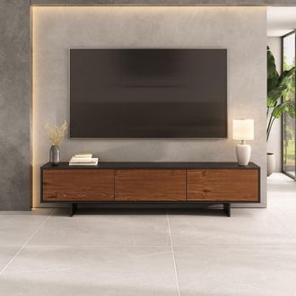 IDIMEX Lowboard ARTO mit Fronten aus Massivholz, Schwarz/Kastanie Farben - moderner TV Schrank mit 3 Türen und Push-to-Open-Funktion, schwebende Optik mit vi