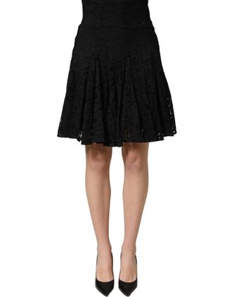 Dolce & Gabbana Womens Black Floral Cut Out Lace A-Line Mini Skirt Cotton Viscose Nylon