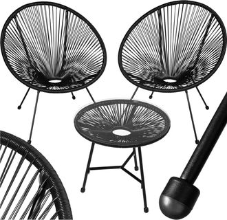 TecTake Set 2X Stuhl 1x Beistelltisch Acapulco, Gartenstuhl, Gartenstühle im Retro Design, Indoor und Outdoor Sessel für Garten, Wintergarten, als Terrassenst