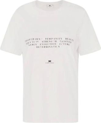 Elisabetta Franchi Femme, Tops, Blanc, Taille: 38 FR T-shirt en jersey avec broderie et imprim&eacute;