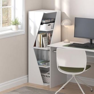 Furinno ECON B&uuml;cherregal, stapelbares 2-in-1-B&uuml;cherregal, 4-st&ouml;ckiges Eckregal mit Ablagefl&auml;che, f&uuml;r Wohnzimmer, Schlafzimmer, Homeoffice, Wei&szlig;