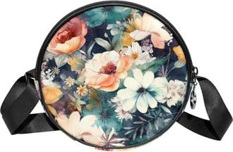 Generic Petit sac &agrave; bandouli&egrave;re rond pour femme, motif floral avec fermeture &eacute;clair, bretelles r&eacute;glables, style d&eacute;contract&eacute;, pour femmes et filles