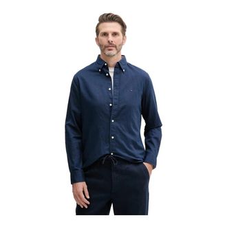 Tommy Hilfiger Homme, Chemises, Bleu, Taille: S Chemise ML logo coton lin