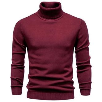 Generic Chemise &agrave; col roul&eacute; et manches longues pour homme - Pull c&ocirc;tel&eacute; &agrave; col montant - Pull d&eacute;contract&eacute; en tricot coupe ajust&eacute;e - T-shirt basique doux au tou