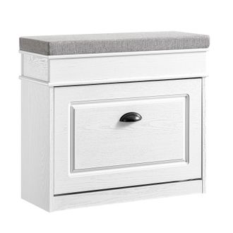 SoBuy Schuhbank mit Sitzkissen Stauraum Schuhschrank Schuhregal schmal platzsparende Sitzbank mit Stauraum f&uuml;r Flur, Wohnzimmer, Schlafzimmer, Wei&szlig; Vintage 