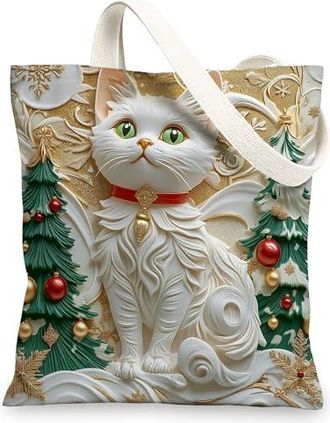Generic Sac fourre-tout en toile motif chats et chatons de No&euml;l pour faire du shopping 33 x 38,1 cm, sac d&eacute;picerie r&eacute;utilisable de luxe amusant pour femme, pe