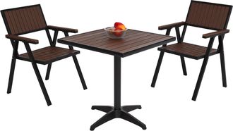 Mendler 2er-Set Gartenstuhl+Gartentisch HWC-J95, Stuhl Tisch, Gastro Outdoor-Beschichtung, Alu Holzoptik - schwarz, Dunkelbraun