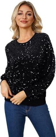 Generic HUIFUAO Chandail &agrave; paillettes pour femme - Grande taille - Pull &agrave; paillettes tendance - Pour festival, f&ecirc;te, concert, sortie - Pull fantaisie &agrave; manche