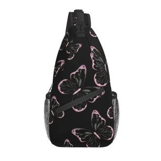 AOOEDM Pink Butterfly Sling Bag Crossbody Sling Rucksack Brusttasche Tagesrucksack Reisen Wandern Umhängetasche für Männer Frauen