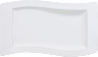 Villeroy & Boch Villeroy und Boch NewWave Servierplatte, eckiger Servierteller, mit geschwungenen Linien, Premium Porzellan, spülmaschinengeeignet, weiß, 49 x 30 cm