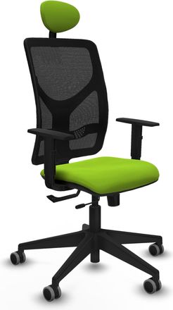 Piqueras y Crespo Lendenwirbelst&uuml;tzstuhl mit 1D-Armlehnen und festem Kopfteil, ausgestattet mit Syncro/Traslack und Schneideschaum, mit Rollen 65 mm, Parkett, Schwarz/P