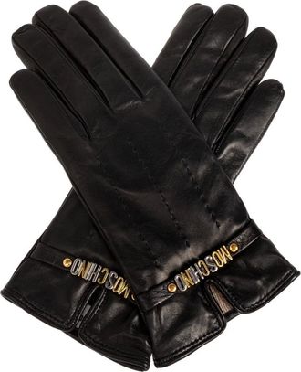 Moschino Gants en cuir avec logo - Femme - Accessoires - Noir - Taille: L