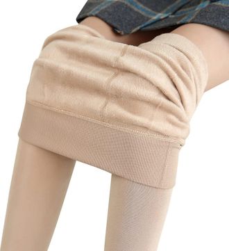 Minetom Damen Warme Schlanke Hose Frauen Winter Jogginghose Fleece Gefütterte Leggings Hohe Taille Stretch Hose Strumpfhose Thermoleggins Z Beige XS