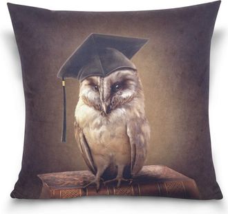 Linomo Kissenbezug 40x40 cm, Pädagogisch Buch Eule Dekorative Kissenbezug Kissenhülle für Couch Sofa Bett Hause