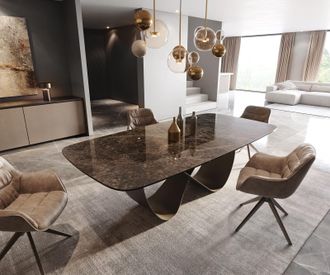 DELIFE Esstisch Edge Boot 240x120 Keramik Laminam Emperador Extra Lucidato Dunkelbraun Infinity Metall Effektfinish Titan, Esstische