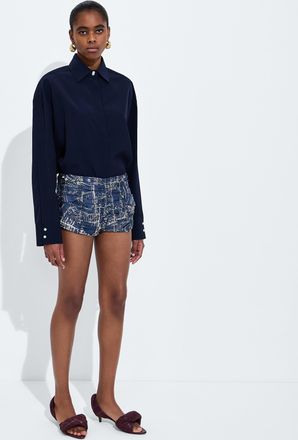 Bottega Veneta Culotte imprim&eacute;e en serg&eacute; de soie - Bleu - Femme - 36